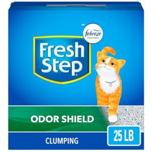 fresh step odor shield scented litter with the power of febreze, clumping cat litter, 25 pounds (package may vary)