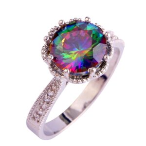 psiroy women's 925 sterling silver created rainbow topaz filled soliatre engagement ring size 7