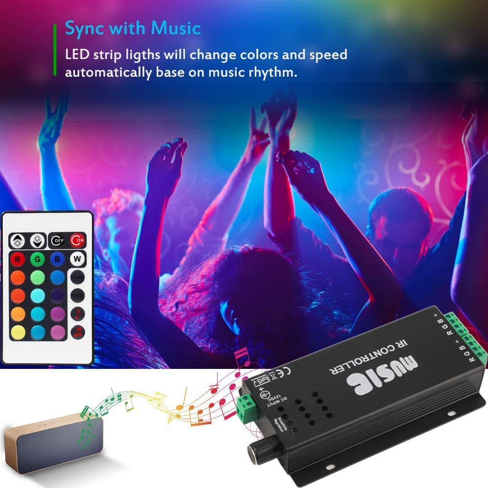 RGBZONE DC12-24V 24 Keys Iron Shell Wireless IR Remote Control Music Sound Controller for 5050 3528 RGB LED Strip Light