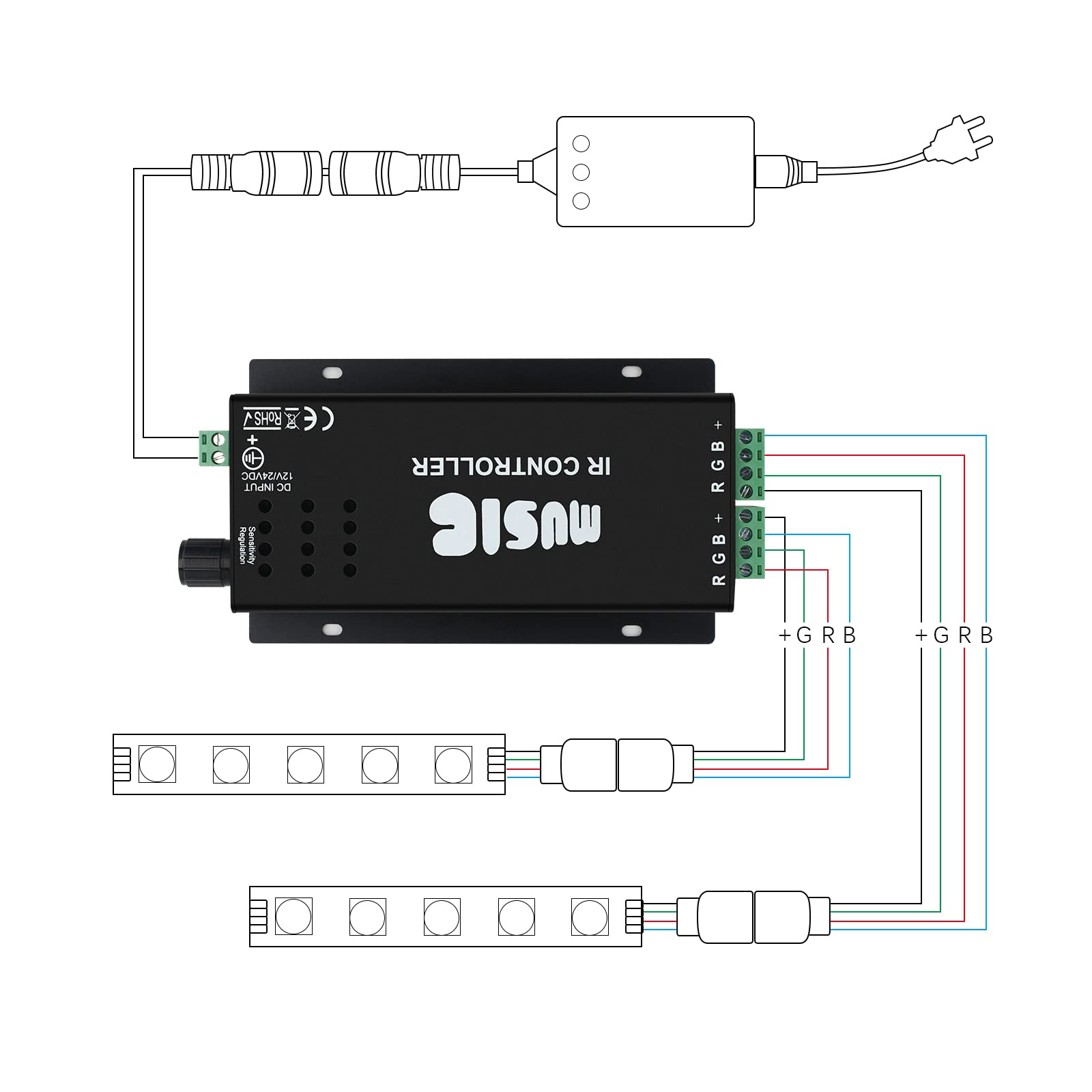 RGBZONE DC12-24V 24 Keys Iron Shell Wireless IR Remote Control Music Sound Controller for 5050 3528 RGB LED Strip Light