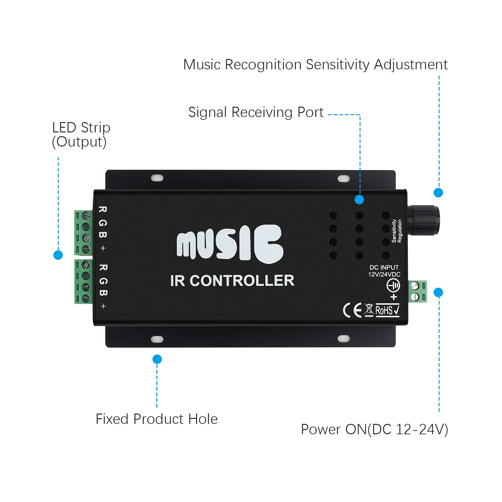 RGBZONE DC12-24V 24 Keys Iron Shell Wireless IR Remote Control Music Sound Controller for 5050 3528 RGB LED Strip Light