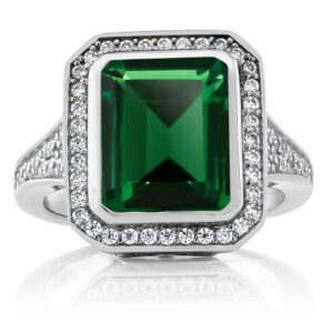 5.00 Ct Vintage Women's 925 Sterling Silver Octagon Cut Nano Emerald Ring, 8