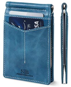 serman brands rfid blocking wallet slim bifold - genuine leather minimalist front pocket wallets for men with money clip gift (arctic blue rogue)