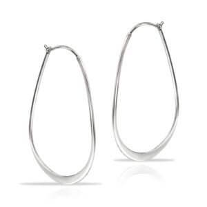 hoops & loops 925 sterling silver oval flat thin large 44mm (1.73 in) high polished lightweight click-top hoop earrings for women and teen girls