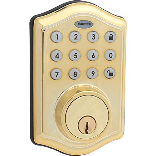 Honeywell Safes & Door Locks - Keyless Entry Door Lock with Smart Electronic Keypad Deadbolt - Easy Installation & 50 Different User Pin Codes - Auto Lock - Polished Brass - 2.9 x 2 x 6.2 in - 8712009