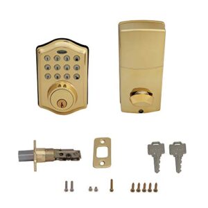 Honeywell Safes & Door Locks - Keyless Entry Door Lock with Smart Electronic Keypad Deadbolt - Easy Installation & 50 Different User Pin Codes - Auto Lock - Polished Brass - 2.9 x 2 x 6.2 in - 8712009