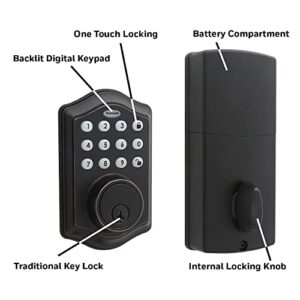 Honeywell Safes & Door Locks - Keyless Entry Door Lock with Smart Electronic Keypad Deadbolt - Easy Installation & 50 Different Pin Codes - Auto Lock - Oil Rubbed Bronze - 2.9 x 2 x 6.2 in - 8712409