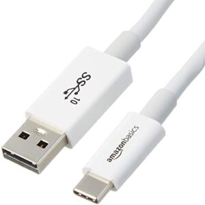 amazon basics usb-c to usb-a 3.1 gen 2 adapter fast charger cable, 10gbps high-speed, usb-if certified, for apple iphone 15, ipad, samsung galaxy, tablets, laptops, 3 foot, white