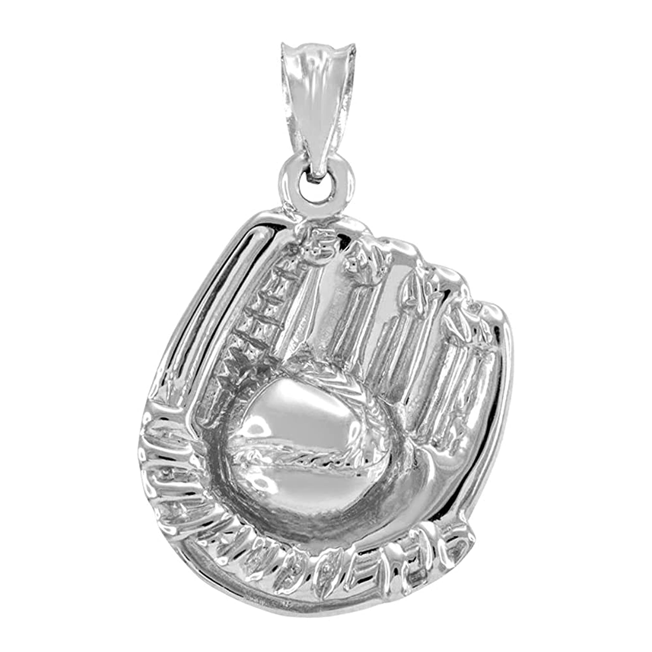 .925 Sterling Silver Baseball or Softball Glove & Ball Charm Pendant Necklace - 16" Rolo Chain