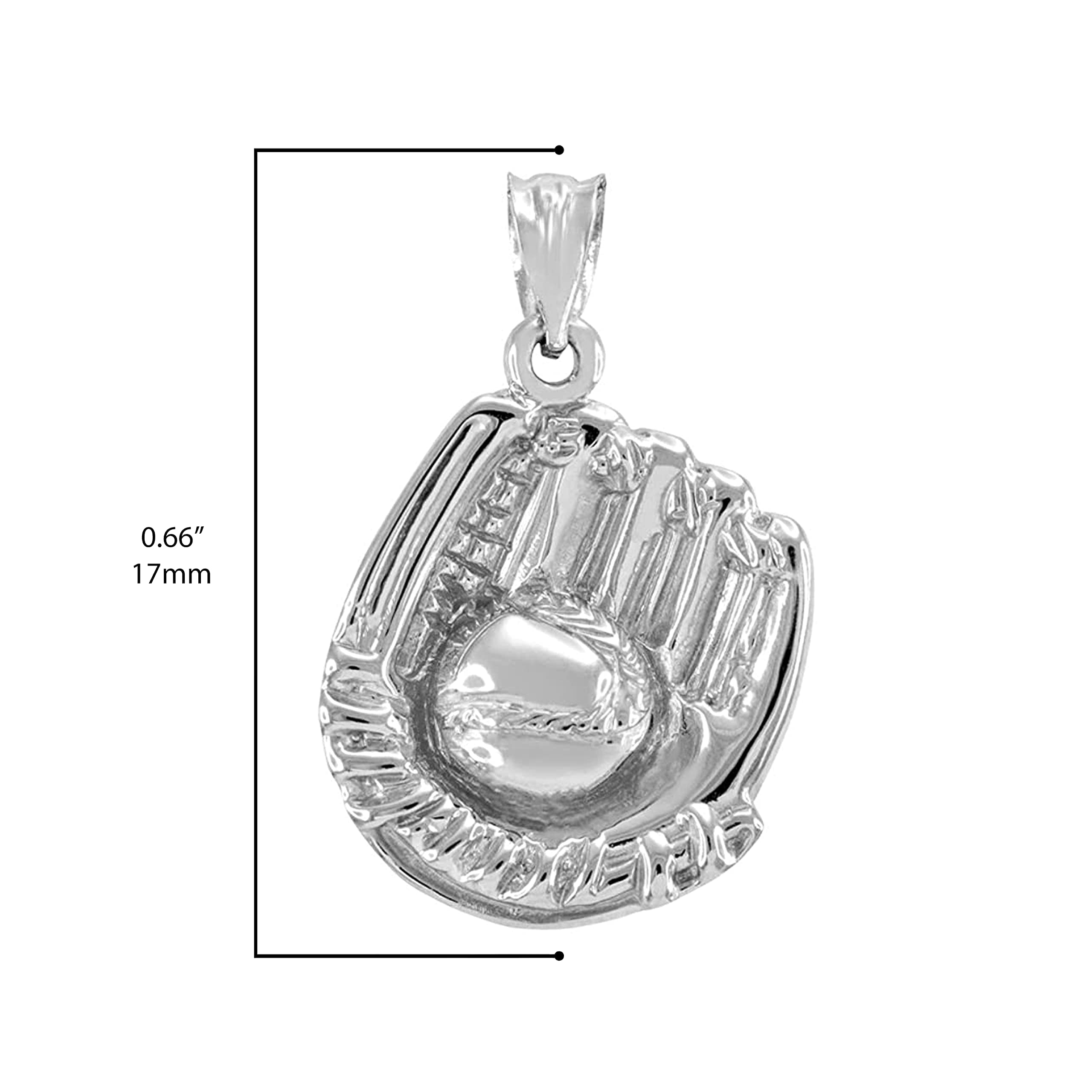 .925 Sterling Silver Baseball or Softball Glove & Ball Charm Pendant Necklace - 16" Rolo Chain