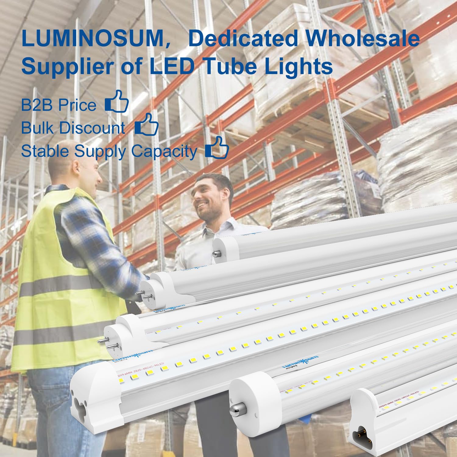 LUMINOSUM, T8 LED Tube Light 8 Feet 40W, Single Pin FA8 Base, Clear Cover, Cool White 6000k, Fluorescent Tube Replacement, ETL Certified, 20-Pack