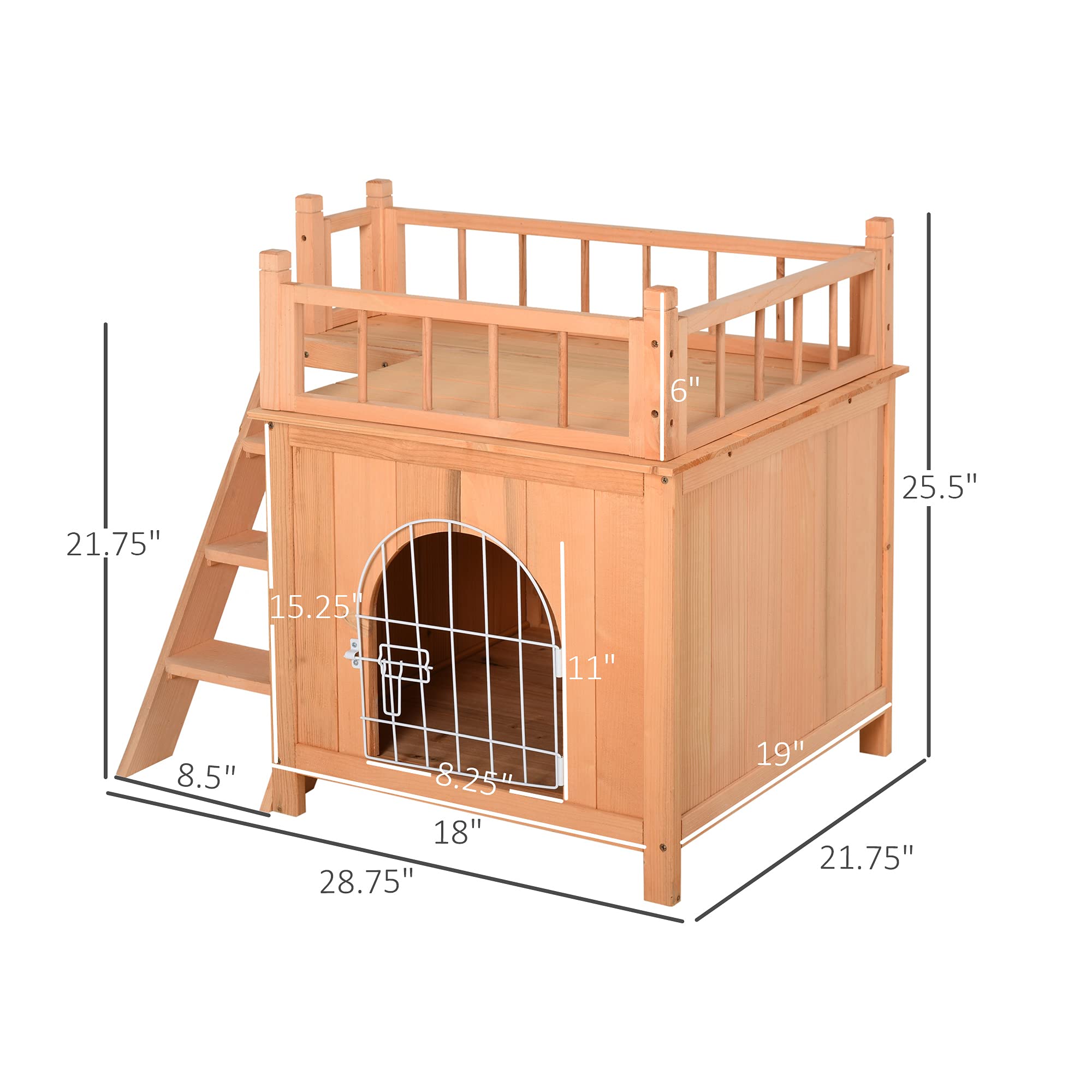 PawHut 2-Level Elevated Waterproof Outdoor Wooden Treehouse Cat Shelter With Balcoy