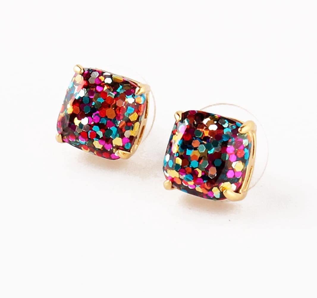 Kate Spade New York Mini Small Square Studs Earrings Multi Glitter One Size