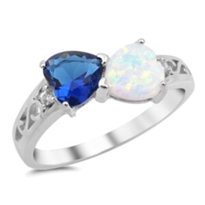 925 sterling silver ring lab white opal simulated blue sapphire heart shape promise ring