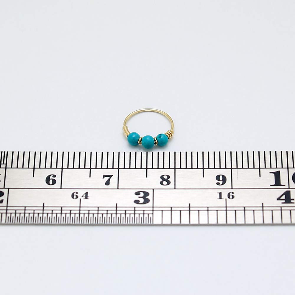 PiercingPoint 9KT Solid Yellow Gold Triple Turquoise Beads 22 Gauge (0.6MM) - 5/16 (8MM) Length Hoop Nose Ring