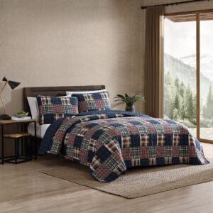 Eddie Bauer - King Quilt Set, Cotton Reversible Bedding with Matching Shams, Lightweight Home Decor for All Seasons (Madrona Navy/Red, King)