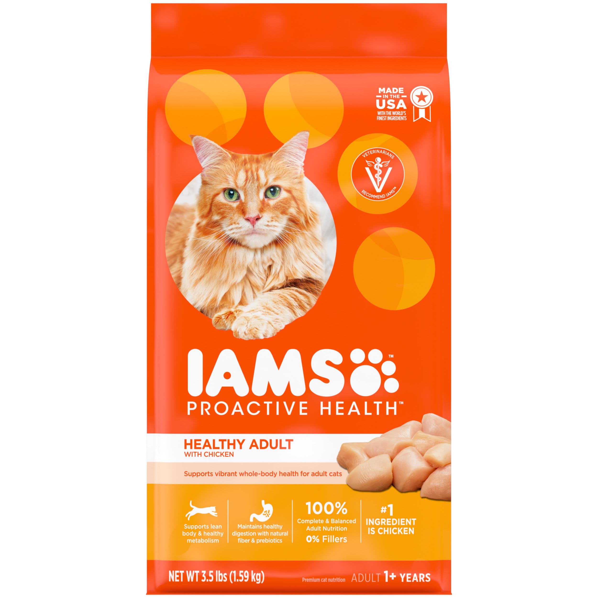 IAMS PROACTIVE HEALTH Adult Healthy Dry Cat Food with Chicken Cat Kibble, 3.5 lb. Bag