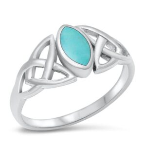 simulated turquoise celtic knot classic marquise ring .925 sterling silver band size 10