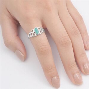 Simulated Turquoise Celtic Knot Classic Marquise Ring .925 Sterling Silver Band Size 10