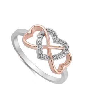 Rose Gold-Tone White CZ Heart Infinity Ring New .925 Sterling Silver Size 5