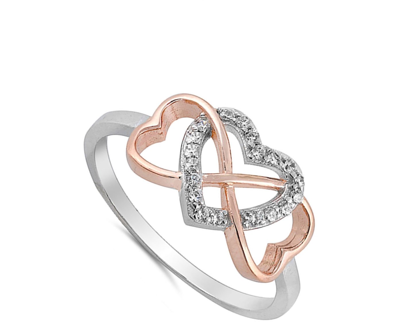 Rose Gold-Tone White CZ Heart Infinity Ring New .925 Sterling Silver Size 5