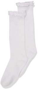 jefferies socks girls' little ruffle knee high, white, small