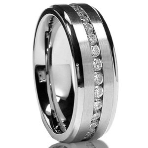 metal masters 7mm men's eternity titanium ring wedding band with cubic zirconia cz size 9.5