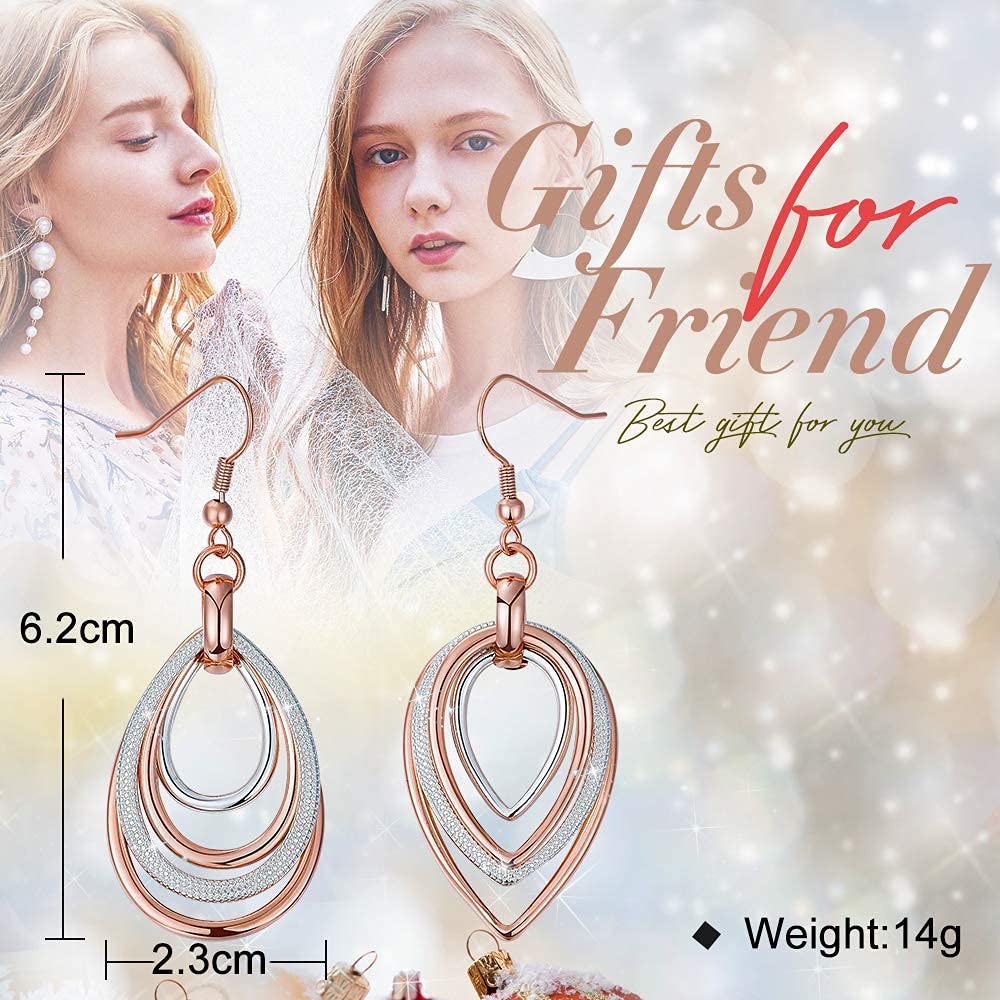 Kemstone Two Tone Rose Gold and Silver Multilayer Dangling Earring for Woman, 2.4 Inches