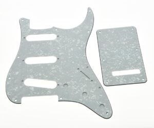 kaish 11 hole st/strat style pickguard sss pick guard with st back plate tremolo trem cover for usa/mexico stratocaster/strat white pearl