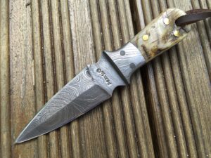 perkin handmade knife - damascus steel hunting knife - neck knife