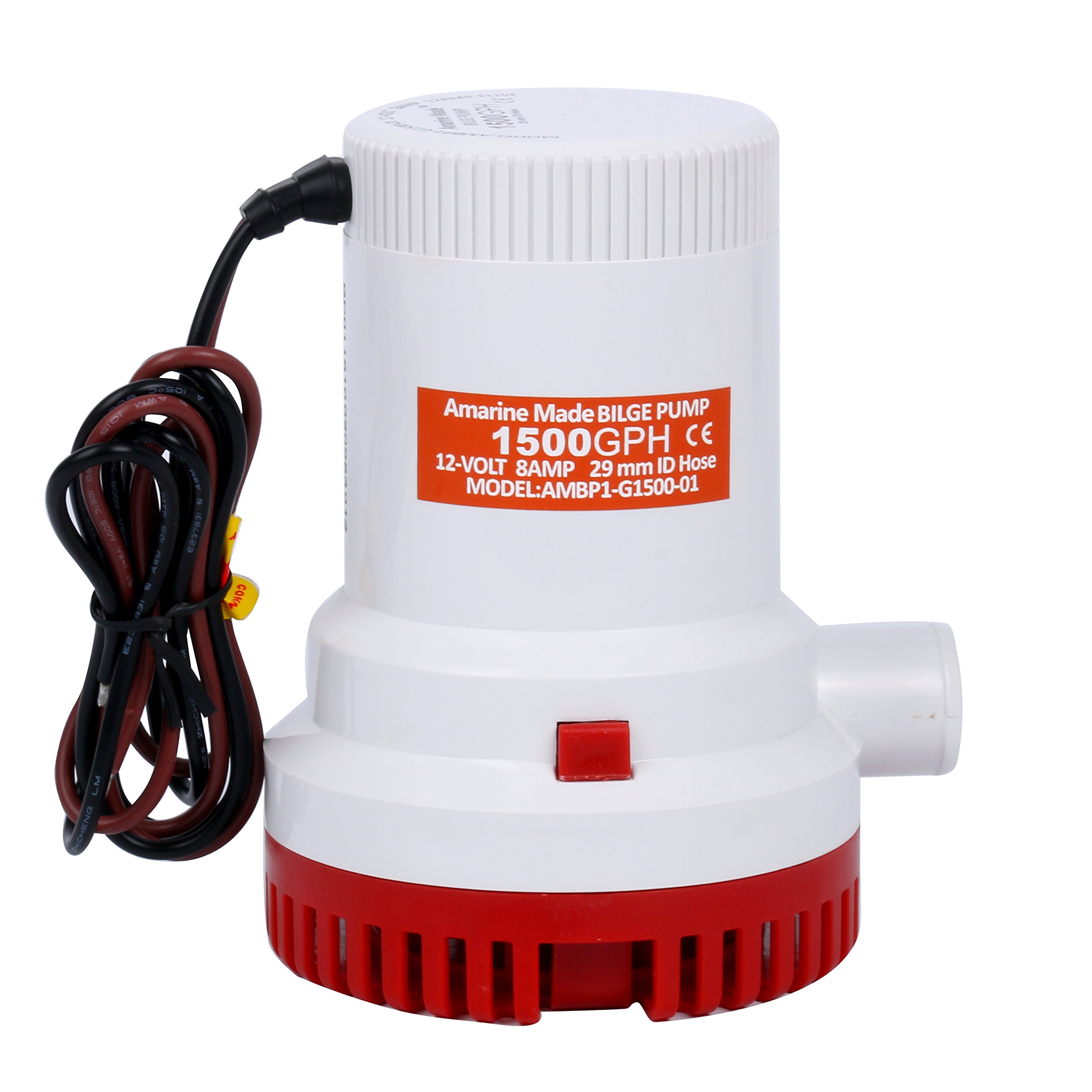 Amarine Made 1500GPH 12V Boat Marine Plumbing Electric Bilge Pump Non Automatic Discharge for Marine,RV,Campers,Industrial