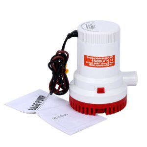 Amarine Made 1500GPH 12V Boat Marine Plumbing Electric Bilge Pump Non Automatic Discharge for Marine,RV,Campers,Industrial