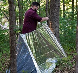 SharpSurvival Shack Emergency Survival Shelter Tent - 2 Person Mylar Tube Tent - Lightweight 8' x 5' All Weather Waterproof Shelter Conserves Heat - Reflective Tents for Camping/Hiking and more