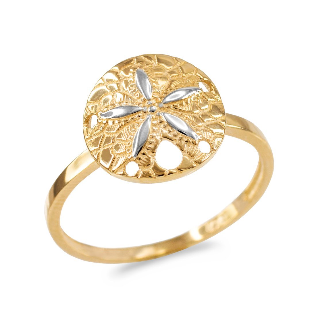 LA BLINGZ Dainty 10k Two-Tone Gold Sand Dollar Ladies Ring (Size 11)