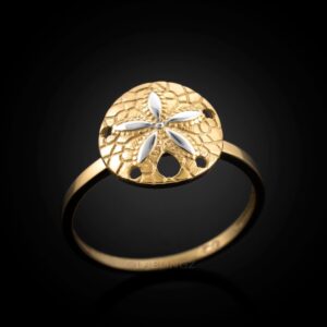 LA BLINGZ Dainty 10k Two-Tone Gold Sand Dollar Ladies Ring (Size 11)