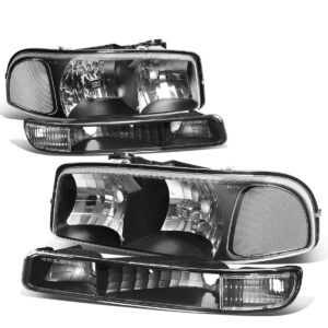 auto dynasty 4pcs factory style headlights assembly and bumper lamps compatible with gmc sierra yukon 1500 2500 3500 gmt800 99-07, driver and passenger side, black housing clear corner