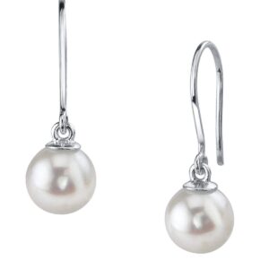 THE PEARL SOURCE 14K Gold 9-10mm AAAA Quality Round Genuine White Freshwater Cultured Pearl Linda Earrings for Women