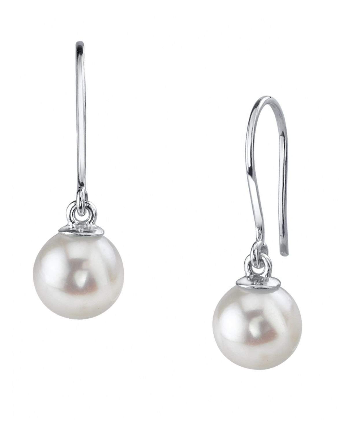 THE PEARL SOURCE 14K Gold 9-10mm AAAA Quality Round Genuine White Freshwater Cultured Pearl Linda Earrings for Women