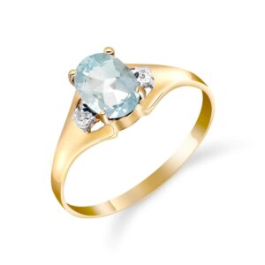 galaxy gold gg 0.76 carat 14k solid gold ring with genuine diamonds and natural oval-shaped aquamarine - size 9