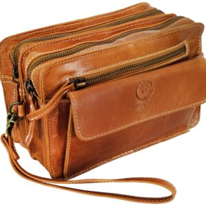 Rustic Town Leather Wristlet Wallet Handbag for Men, Cognac