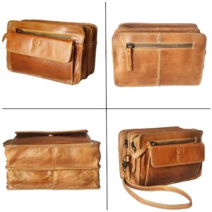 Rustic Town Leather Wristlet Wallet Handbag for Men, Cognac