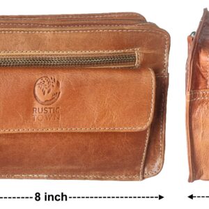 Rustic Town Leather Wristlet Wallet Handbag for Men, Cognac