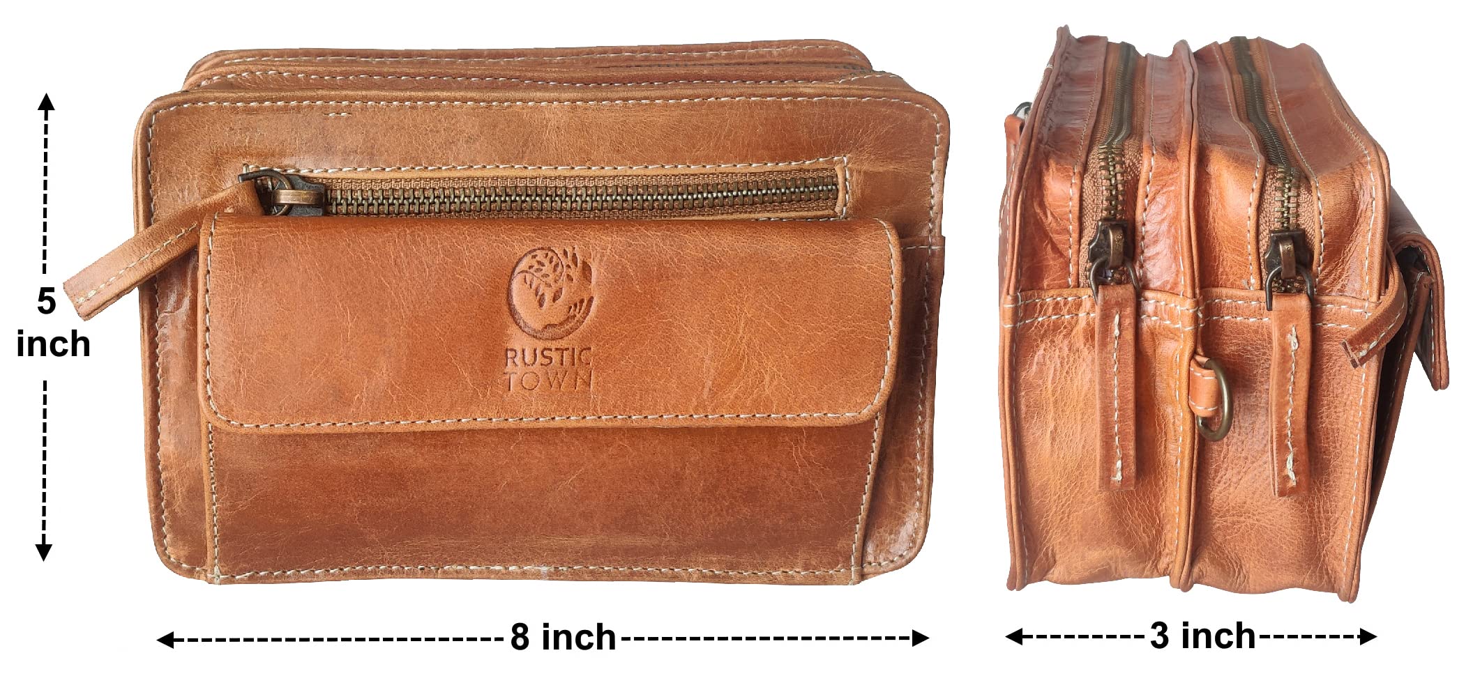 Rustic Town Leather Wristlet Wallet Handbag for Men, Cognac