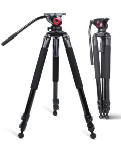 miliboo heavy duty video tripod,aluminum tripod for camera, professional shooting tripod with fluid head,maxload 22lbs (mtt701a)