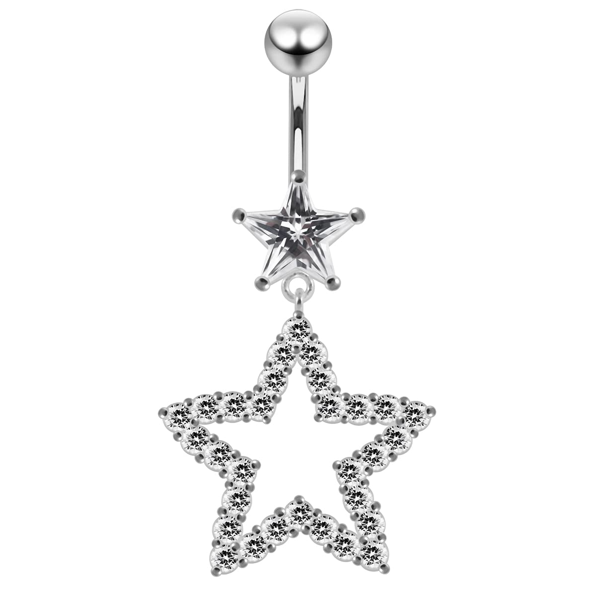 Clear CZ Gemstone Fancy Star Dangling 925 Sterling Silver with Grade 23 Solid Titanium Belly Button Ring