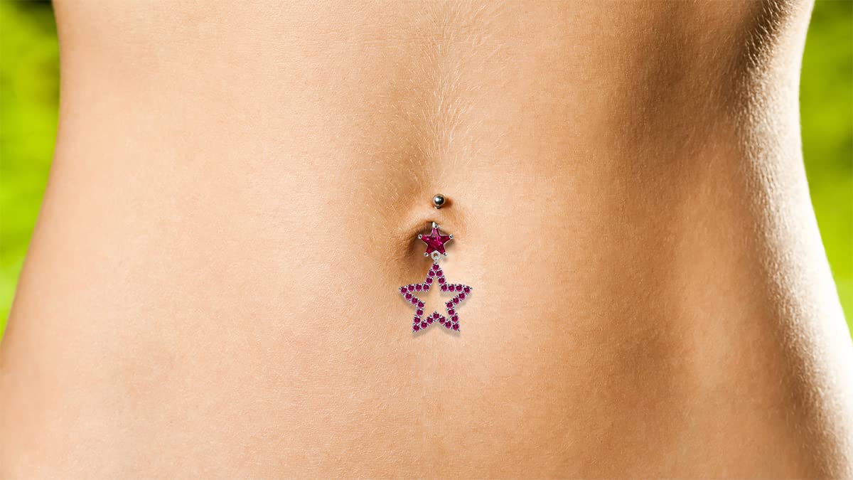 Clear CZ Gemstone Fancy Star Dangling 925 Sterling Silver with Grade 23 Solid Titanium Belly Button Ring