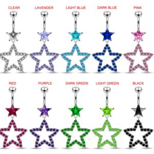 Clear CZ Gemstone Fancy Star Dangling 925 Sterling Silver with Grade 23 Solid Titanium Belly Button Ring