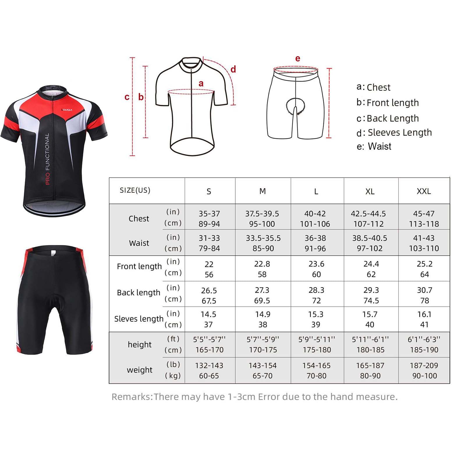 Lixada Men's Cycling Jersey Short Sleeve with Padded Shorts Quick-Dry Summer Short Bike Clothing Bicycle Shirts Pants Set