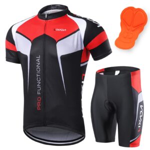 lixada men's cycling jersey set bicycle short sleeve set quick-dry breathable shirt+3d cushion shorts padded pants