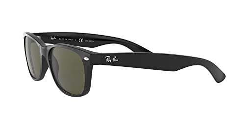 Ray-Ban RB2132F New Wayfarer Low Bridge Fit Square Sunglasses, Black/Polarized Green, 58 mm